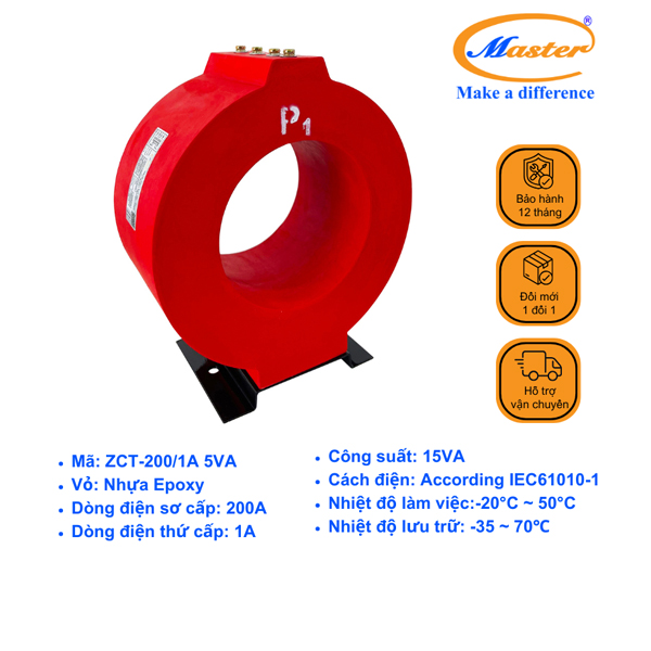 Biến Dòng Thứ Tự Không ZCT-200/1A 5VA - THIẾT BỊ TỦ ĐIỆN MASTER ELECTRIC
